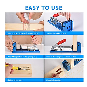 Pocket Hole Jig Kit Dowel Drill Joinery Screw Kit All-In-One Aluminum System Set Jig Wood Woodwork Guides Joint Angle Tool Carpentry Locator