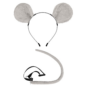 Deevoka Mice Ears Headband and Tail Plush Costume Accessory Set, Gray
