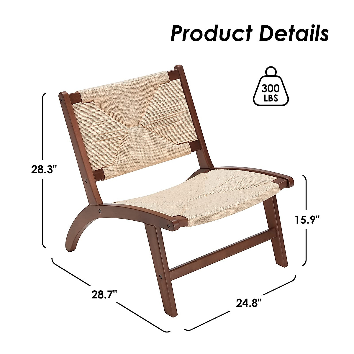 Soohow Braided Jute Woven Weave Seat Beige Modern Boho Living Room,Bedroom Reading Mid Century Accent, Set of 1, Paper Rope/Latte Beech Chair