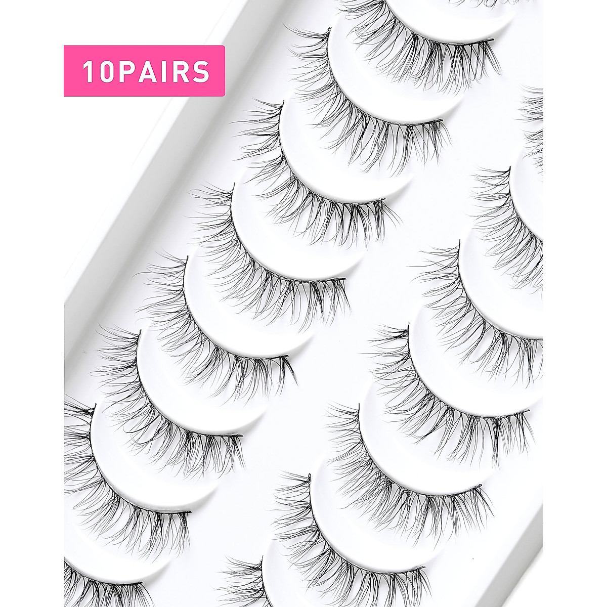 Lashes Natural Look, Wispy Eyelashes, Jiocolor False Eyelashes Natural Look, Fluffy Fake Mink Lashes,12 mm Strip Lashes 10 Pairs D1