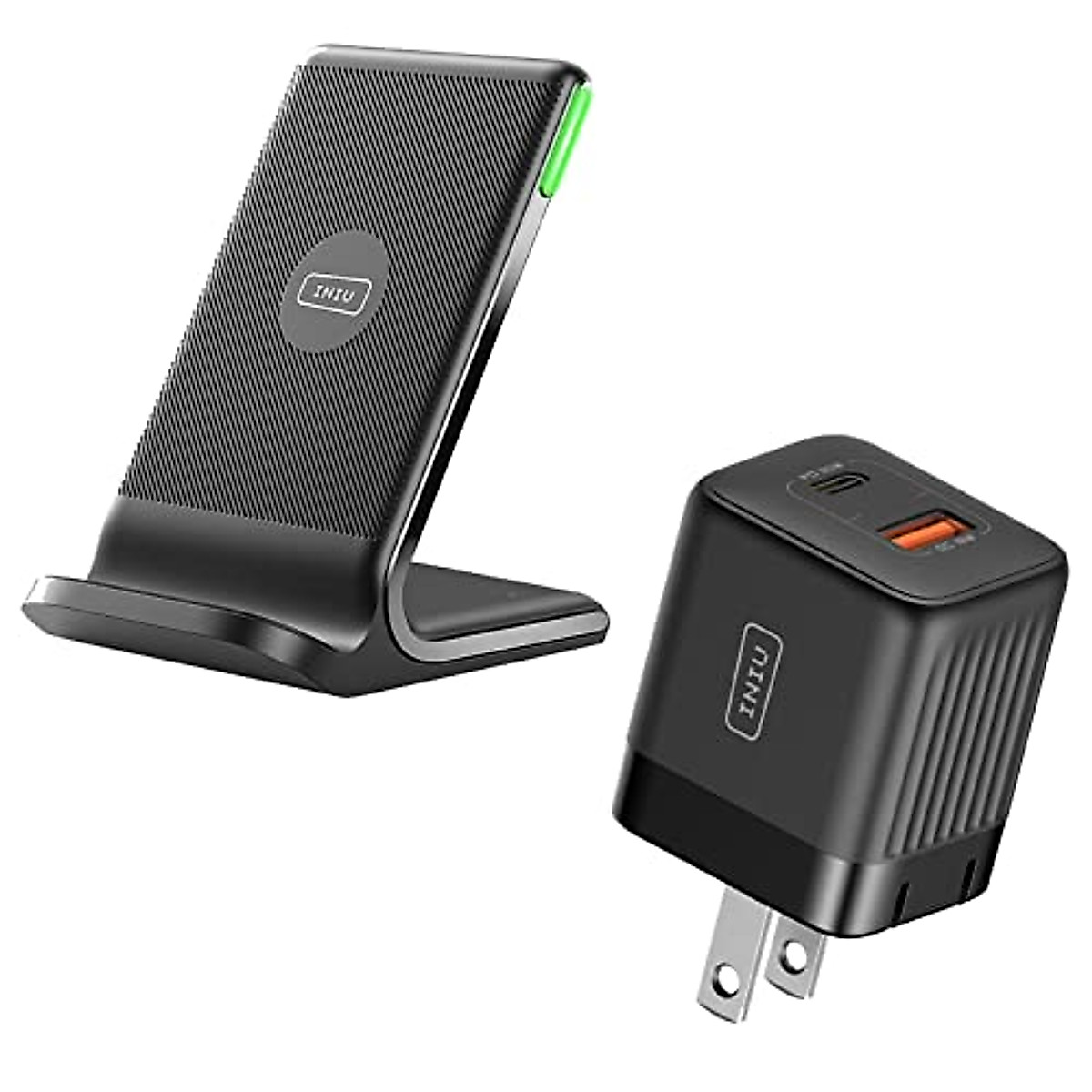 INIU 15W Fast Wireless Charging Stand+USB C Charger 30W PD QC 3.0 Dual Port Type C Charger Fast Charging Block