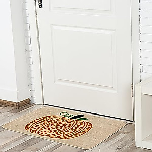 AnyDesign Pumpkin Doormat Fall Front Door Mat with Anti-Slip Rubber Back Orange Leopard Print Pumpkin Floor Mat Rug for Thanksgiving Autumn Harvest Farmhouse Kitchen Bedroom, 17 x 29 Inch