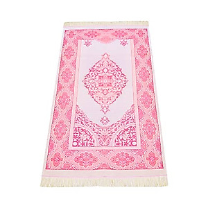 Prayeristan Muslim Prayer Rug - Prayer Mat with Gift Prayer Beads - Ramadan and Islamic Gifts - Portable Prayer Mat for Men and Women - Travel Prayer Mat -Turkish Design Muslim Prayer Rug (Pink)