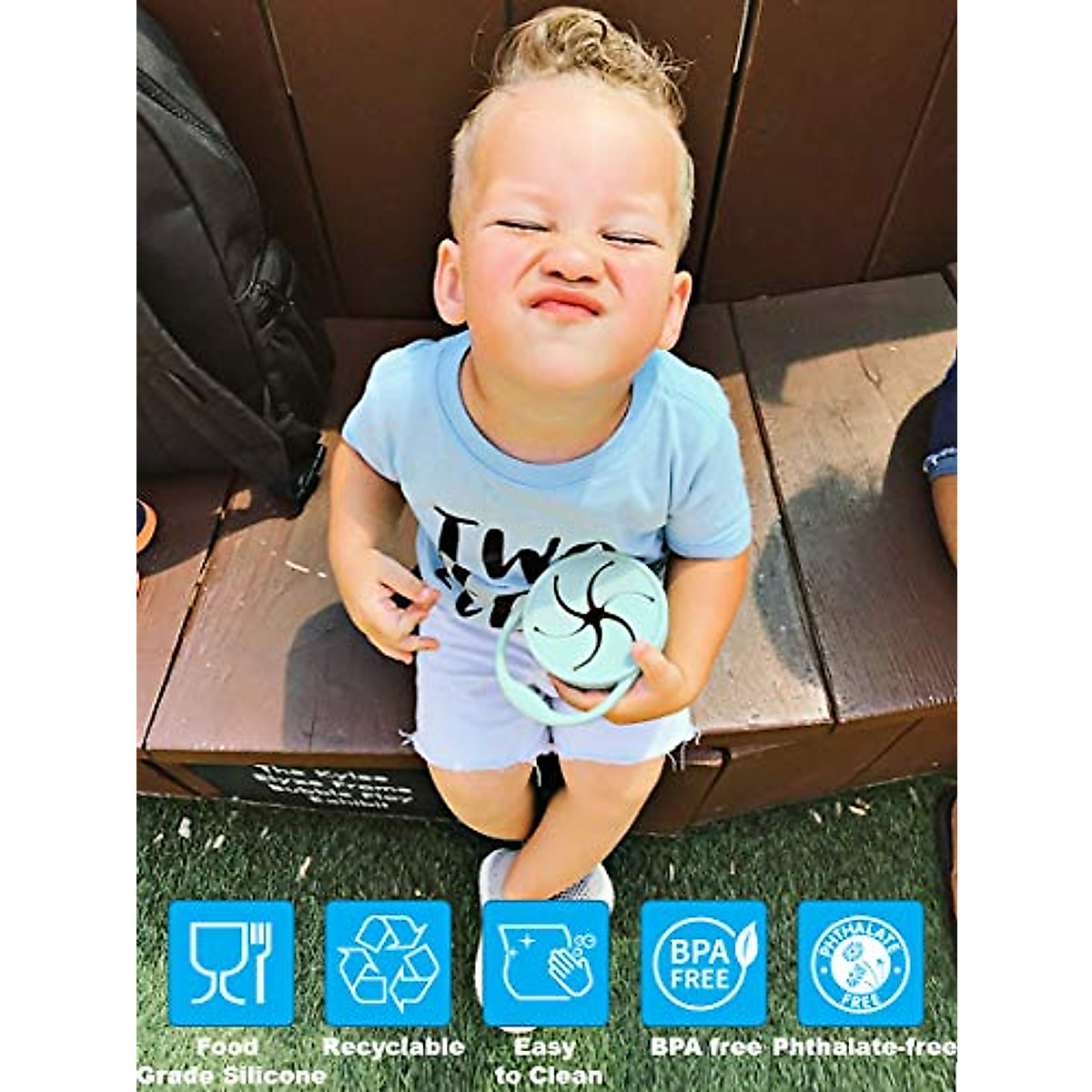 BraveJusticeKidsCo | Snack Attack Cup Collapsible Silicone Container Toddler and Baby Catcher Lid (Mint Green)