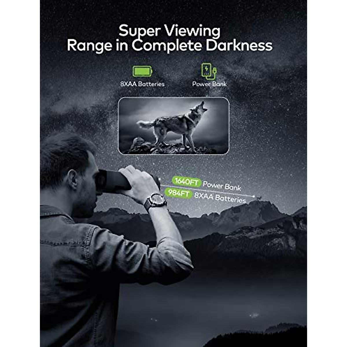 VABSCE Digital Night Vision Binoculars, 1080p FHD, 1640ft Viewing Range, Superior 5W Infrared, High Sensitivity COMS Sensor Night Goggles for Hunting, Camping and Surveillance with 64GB Micro SD Card