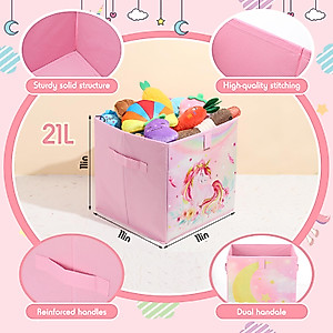 Geetery 8 Pack Cube Storage Bin 11 x 11 Inch Fabric Foldable Storage Organizer with Handles for Kids Toy Box Cube Baskets for Home, Kids Room, Closet, Nursery Room, Bedroom (Pink,Unicorn)