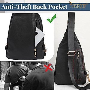 JASGOOD Sling Bag for Women Crossbody Leather Fanny Packs Chest Bag Sling Backpack for Fashion Travel,Black