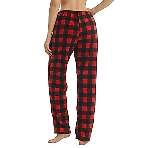 LANBAOSI Christmas Pajama Pants for Women Fuzzy Pack Long Fleece Buffalo Plaid Pj Bottoms Soft Drawstring Lounge Sleepwear Red/Grey