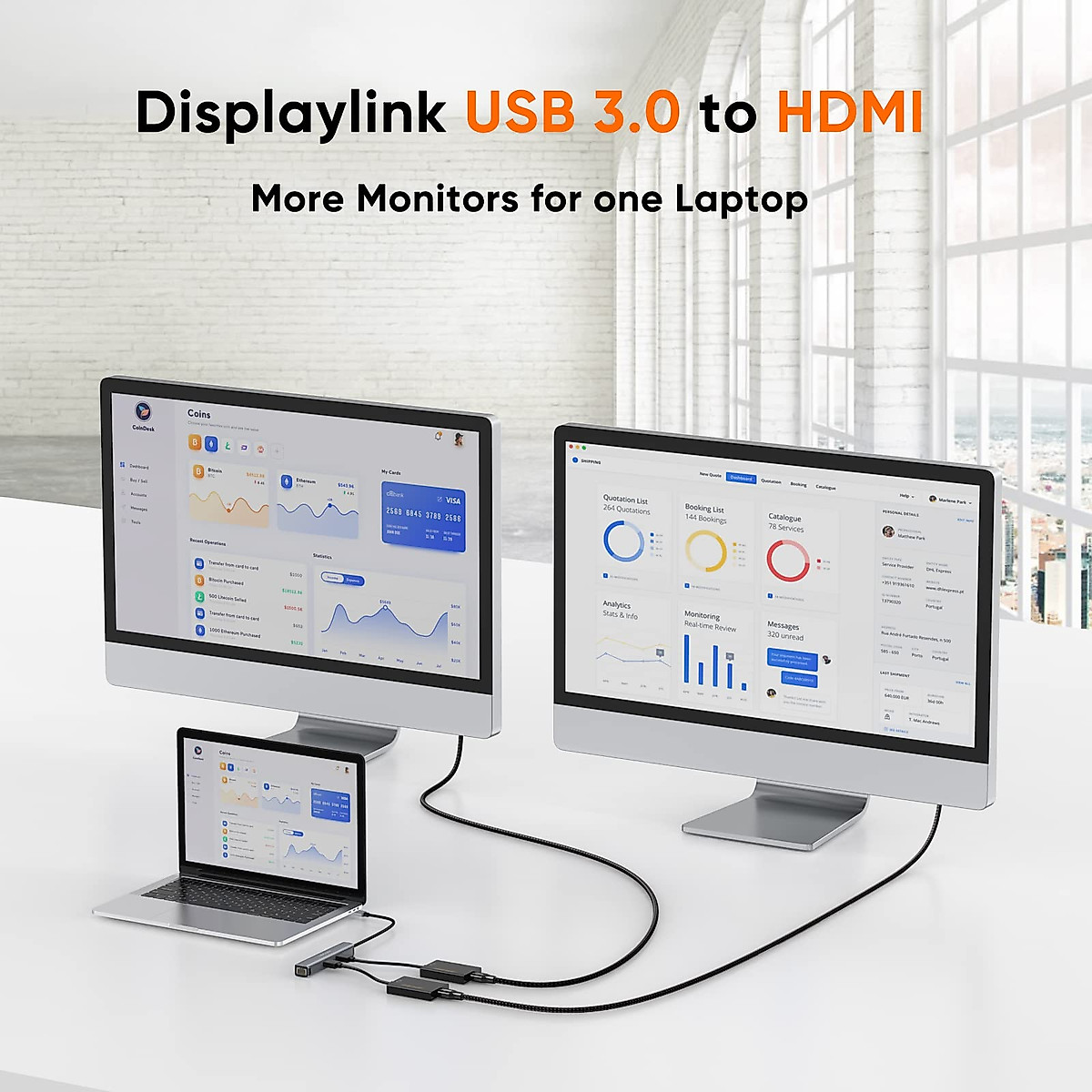 Bundle – 2 Items: CableCreation USB 3.0 to HDMI Adapter with DisplayLink + 7 in 1 USB C Hub