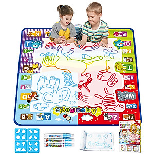 Jasonwell Aqua Water Doodle Mat 31x31 Inches Large Magic Drawing Doodling Mat Coloring Mat Educational Toys Christmas Birthday Gifts for Kids Toddler Boys Girls Age 2 3 4 5 6 7 8 Year Old (Alphabet)