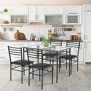 NAFORT 5-Piece Dining Table Set for 4, Modern 3/8’’ Tempered Glass Kitchen Room Table with 4 Upholstered Dining Chairs, Space-Saving Dinette Tables with Metal Frame for Apartment, Office