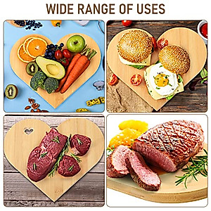 7 Pcs Heart Wood Cutting Board and Spoons Kitchen Utensils Set Include 3 Pcs Cutting Board and 4 Pcs Bamboo Spoons for Valentine's Day Gifts Charcuterie Stirring