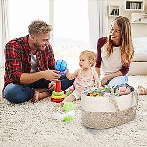 Maliton Diaper Caddy Organizer for Baby - 100% Cotton Rope Baby Basket Changing Table Diaper Storage Caddy Brown&Grey