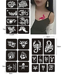 Henna Tattoos Stencils 10 Sheet Large Size Temporary Tattoo Templates Henna Stencil Reusable Body Tattoo Stencils for Men Boys Adult Teens