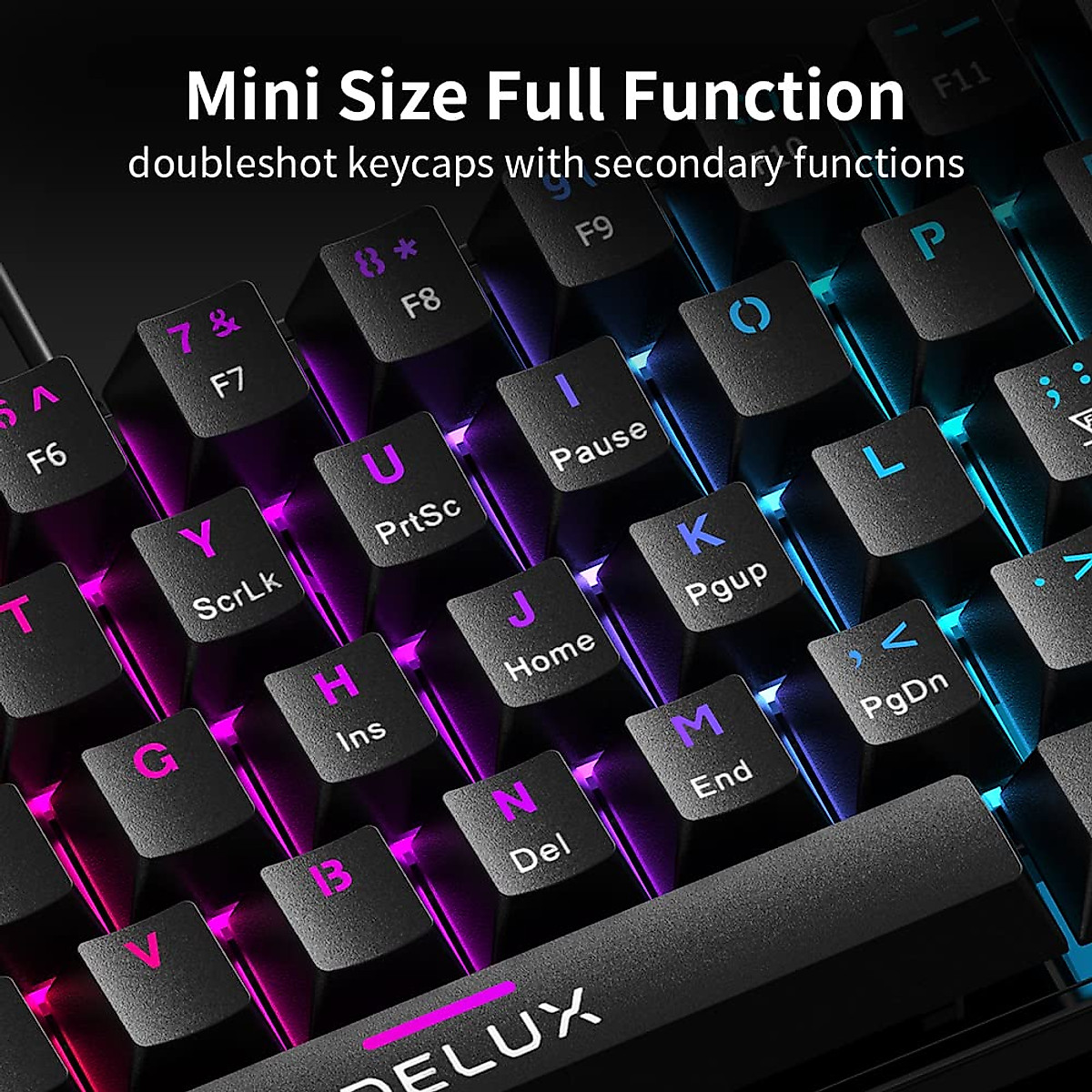 DeLUX 60% Mechanical Keyboard with Clicky Blue Switches, RGB Rainbow Backlit, 61 Keys and 21 Keys Anti-Ghosting, Wired 60 Percent Mini Gaming Keyboard for PC Computer Gamer(KM36-Black)