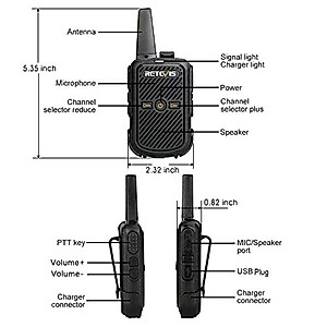 Retevis RT15 Walkie Talkies Rechargeable Long Range, Mini 2 Way Radios, USB Fast Charging, Hands-Free, for Restaurant Retail Healthcare(10 Pack)