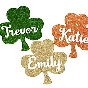 Personalized Name Shamrock Iron On Decal, Shamrock Name, Heat Transfer, Tshirt Decal, Applique, St. Patrick's Day Decal, Iron On Patch, DIY (Green Glitter)