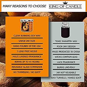 Warm Apple Cider Donut + Cinnamon Sugar | Large 3 Wick Highly Scented Soy Wax Scented Fall Candles | Fall Home Decor | USA Made 14 oz + Decorative Snuffer Lid | Candles for Men Gifts for Women