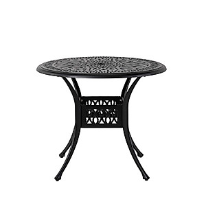 Glitzhome 29" H Round Outdoor Patio Dining Table Cast Aluminum Side Table Furniture Stand with 1.9" D Umbrella Hole for Lawn Garden Backyard