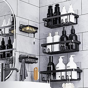 WESTRUE Shower Caddy 5 Pack Shower Shelves No Drilling Shower Rack with Soap Dish Adhesive Shower Organizer Shower Storage for Inside Shower-Black