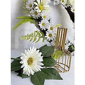 DSforG 16PCS Gerbera Daisy Silk Flowers Artificial Flowers Artificial Daisy Fake Flowers Bouquet for Wedding Bridal Bouquet Party Home Kitchen（White）