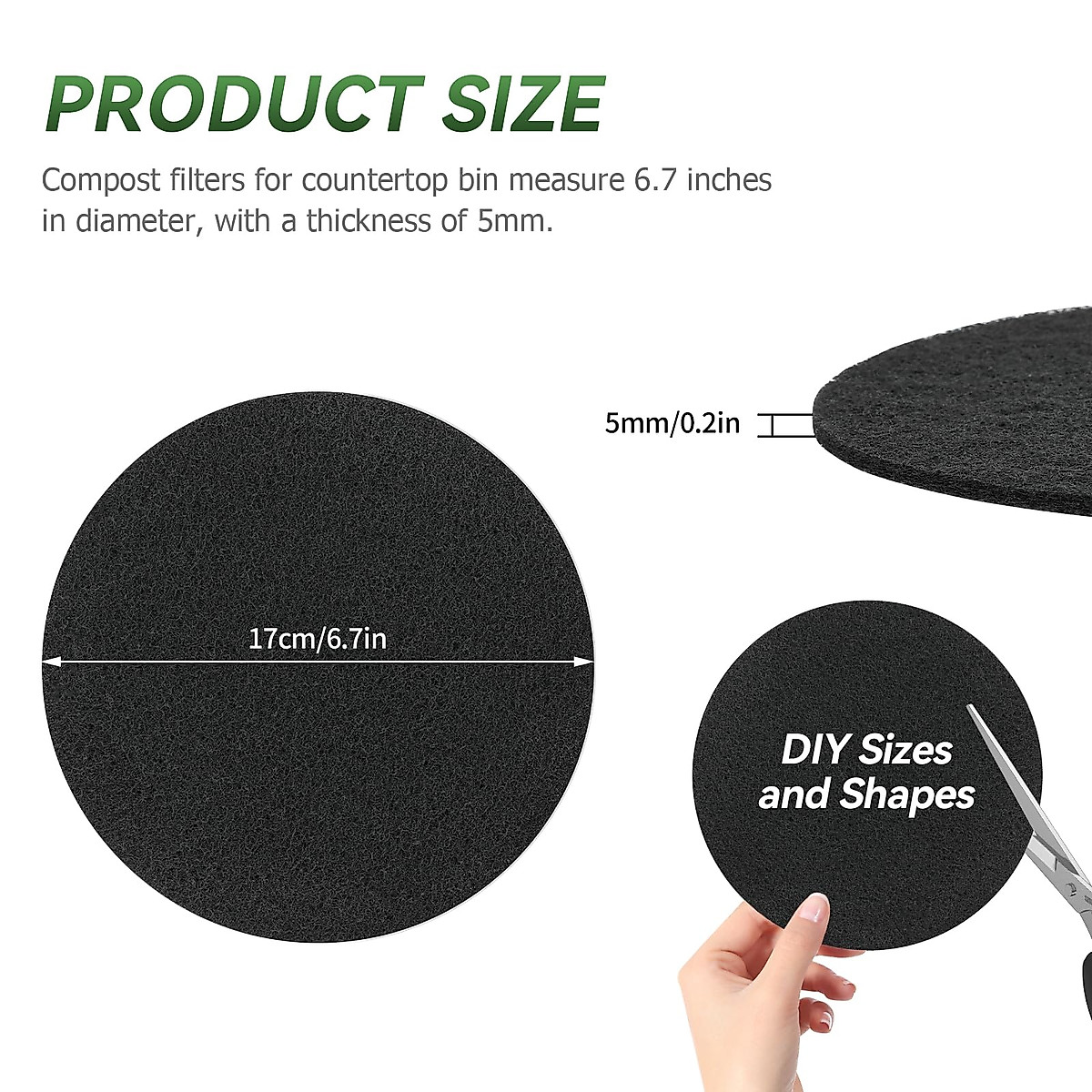 Compost Bin Filter, 6.7 inch Charcoal Filters for Kitchen Compost Bucket Home Countertop Compost Pail Relpacement Filter, 12-Pack