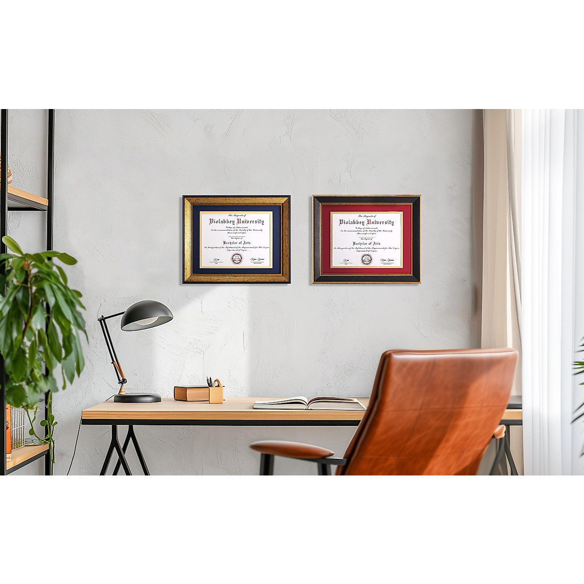 VIOLABBEY 8.5x11 Diploma Frame Black, 8.5 x 11 Certificate Frame with Mat or 11x14 College Degree Frames without Mat, Wall or Tabletop Display, Tempered glass (Red Gold Double Mat)