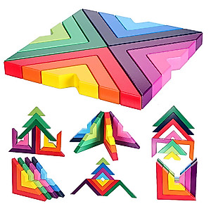 Lewo Wooden Rainbow Stacking Game Stacker Geometry Building Blocks Creative Nesting Educational Toys Kids Toddlers (Rainbow Stacking Game)