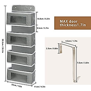 FYY Over the Door Organizer, 4-Shelf Wall Mount Hanging Pantry Storage Pocket with Clear Window for Bedroom Bathroom Kitchen Nursery Closet Dorm Storage Cosmetics, Stationery, Sundries, Toys Grey