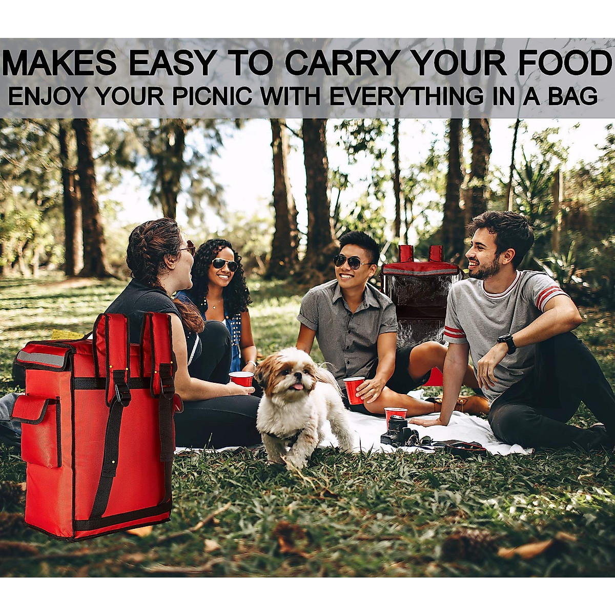 Food Delivery Backpack 14" L x 10" W x 19" H, Delivery Bag, Thermal Backpack,Heat Insulated Backpack, 2-Way Zipper (Red)