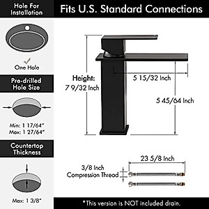 KES Bathroom Sink Faucet Single Hole, Black Bathroom Faucet Waterfall Faucet with Supply Lines for Bathroom Sink, SUS304 Stainless Steel, L3158ALF-BK
