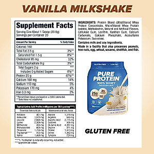 Whey Protein Powder by Pure Protein, Gluten Free, Vanilla Cream, 1.75 Lbs