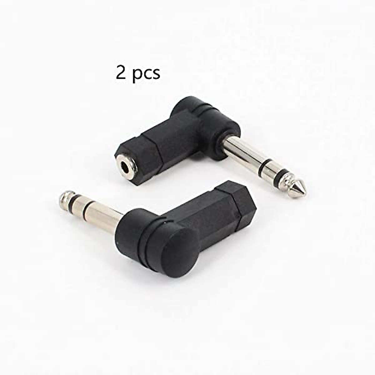 SHANFEILU 1/4 Inch TRS to 3.5mm Right Angle Adapter 90 Degree 6.35mm 3 Pole Male to 3.5mm Female Stereo AUX Headphone Audio Right Angle Converter Connector 2 Pcs