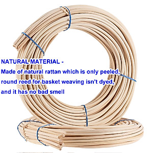 KOHAND 2 Pack 0.2 Inch 65 Feet Round Reed Spline,Chair Cane for DIY Craft Rattan Cane Webbing Basket Wicker Weaving