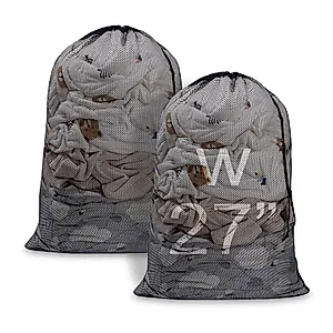 Meowoo Large Mesh Laundry Bag, 27×36inch Heavy Duty Mesh Laundry Bags Drawstring Lockable, Laundry Hamper Liner, Machine Washable, for Travel,Storage, Sports Factories, Dorms, Black 2pcs