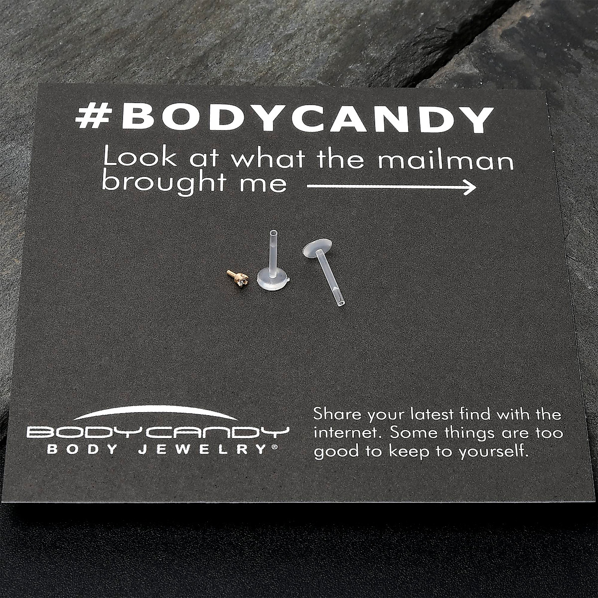 Body Candy 14k Yellow Gold 1.5mm CZ Bioplast Push in Labret Monroe 16 Gauge 3/8"