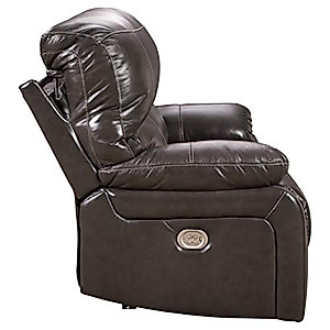 Signature Design by Ashley Hallstrung Leather Adjustable Oversized Power Recliner with USB Charging, Gray
