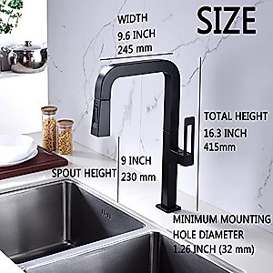 Kitchen Faucet with Pull Down Sprayer Square Shaped Brass Bar Sink Faucet Single Handle Kitchen Faucet, Matte Black