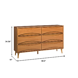 Walker Edison Lowry Mid-Century Modern Detailed-Drawer Solid Wood Dresser, 59 Inch, Caramel