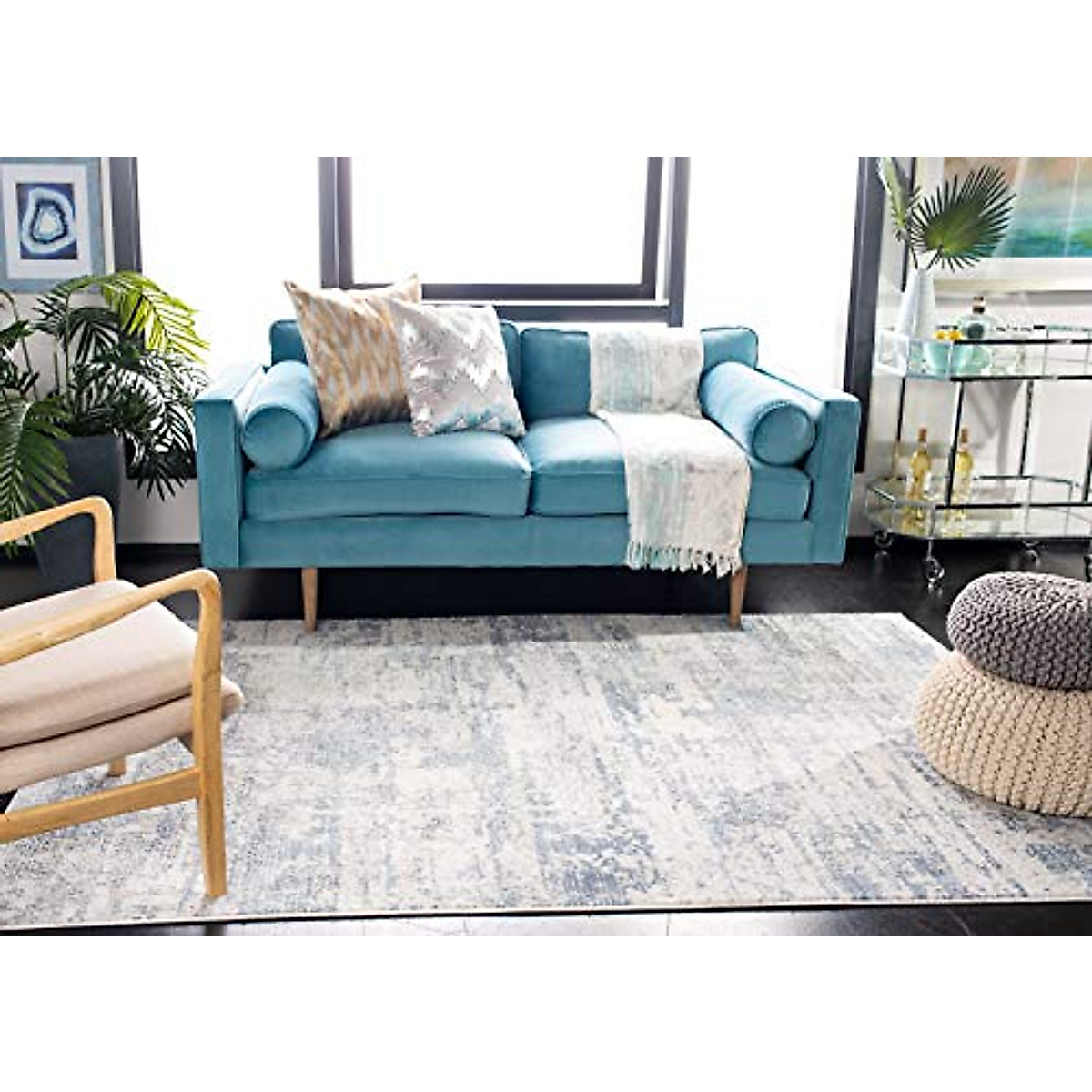SAFAVIEH Amelia Collection 9' x 12' Ivory/Blue ALA700A Modern Abstract Non-Shedding Living Room Bedroom Dining Home Office Area Rug
