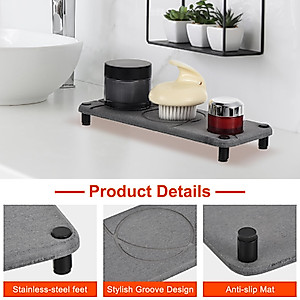 uxcell 2pcs Instant Dry Sink Organizer, Fast Drying Stone Sink Tray, Water Absorbing Stone Tray with Stainless Steel Feet for Bathroom Organization Grey