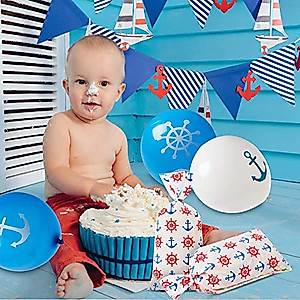 Lecpeting 100 Pcs Nautical Treat Bags Anchors Wheel Print Cellophane Candy Bags Plastic Goodie Storage Bags Nautical Party Favor Bags with Twist Ties for Nautical Theme Birthday Party Supplies