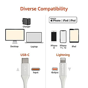 Amazon Basics USB-C to Lightning Charger Cable, Nylon Braided Cord, MFi Certified Charger for Apple iPhone 14 13 12 11 X Xs Pro, Pro Max, Plus, iPad, 10,000 Bend Lifespan, 6 Foot, Dark Gray