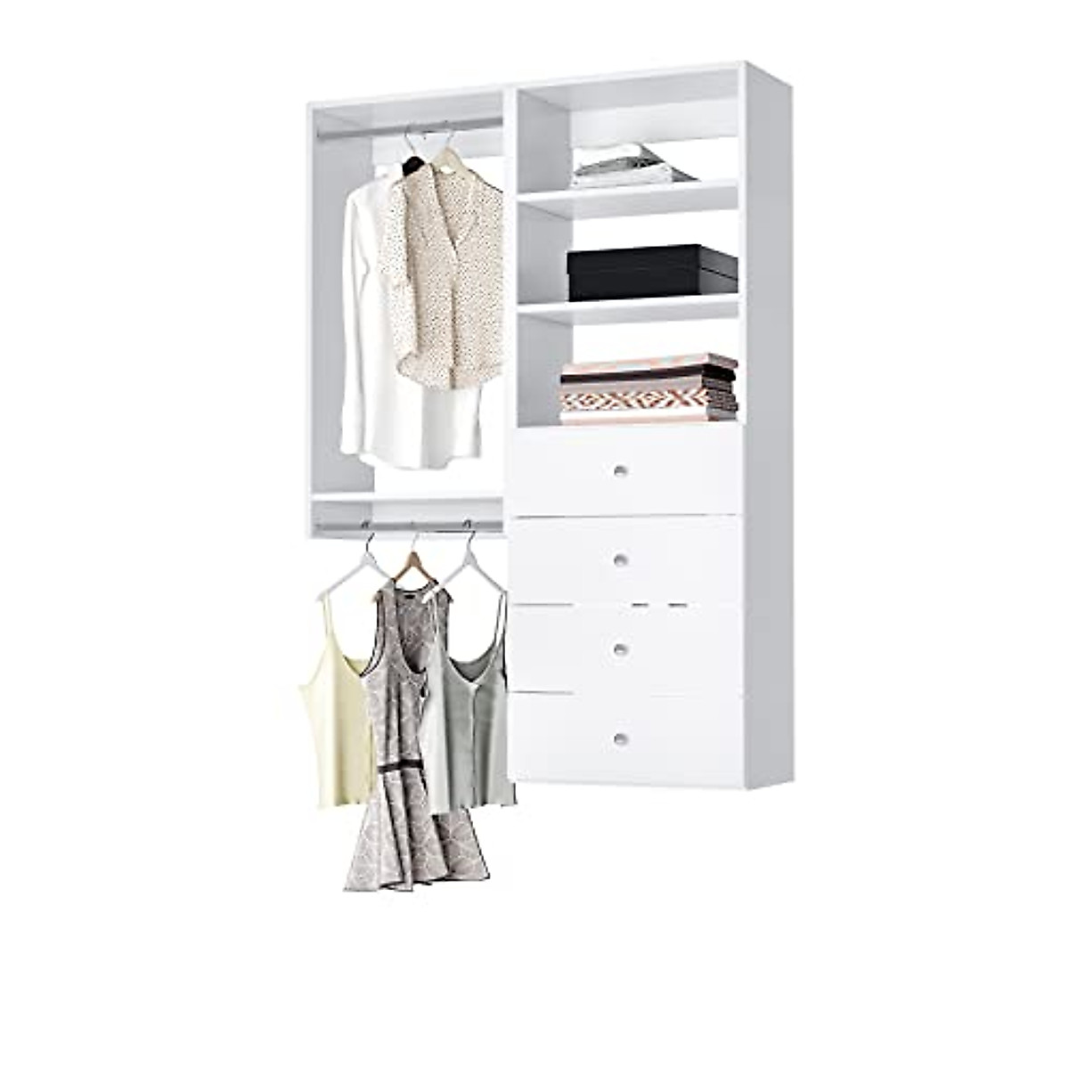 Closet Kit with Hanging Rods, Shelves & Drawers - Corner Closet System - Closet Shelves - Closet Organizers and Storage Shelves (White, 54 inches Wide) Closet Shelving