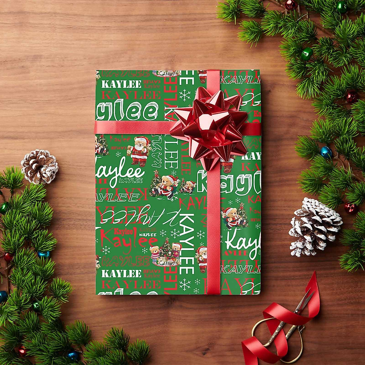 InterestPrint Custom Merry Christmas Wrapping Paper, Personalized Snowflake Green Wrap Paper Roll 58x23 Customized Gift Wrapping Paper Roll for Kids Girls Boys Baby 1 Roll
