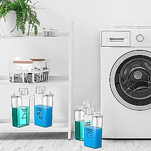 4 Pcs Laundry Detergent Dispenser Fabric Softener Dispenser 78/98 oz Laundry Powder Container Laundry Detergent Holder with Lid 16 Removable Labels for Soap Rice Oatmeal PET Food Grain, Clear (98 oz)