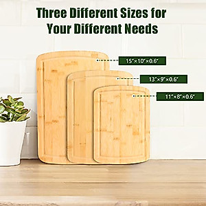 Bamboo Cutting Board Set for Kitchen Wood Chopping Board Set with Juice Groove and Side Handles Large Size Charcuterie Boards for Meat Vegetables Cheese(3 Pcs)