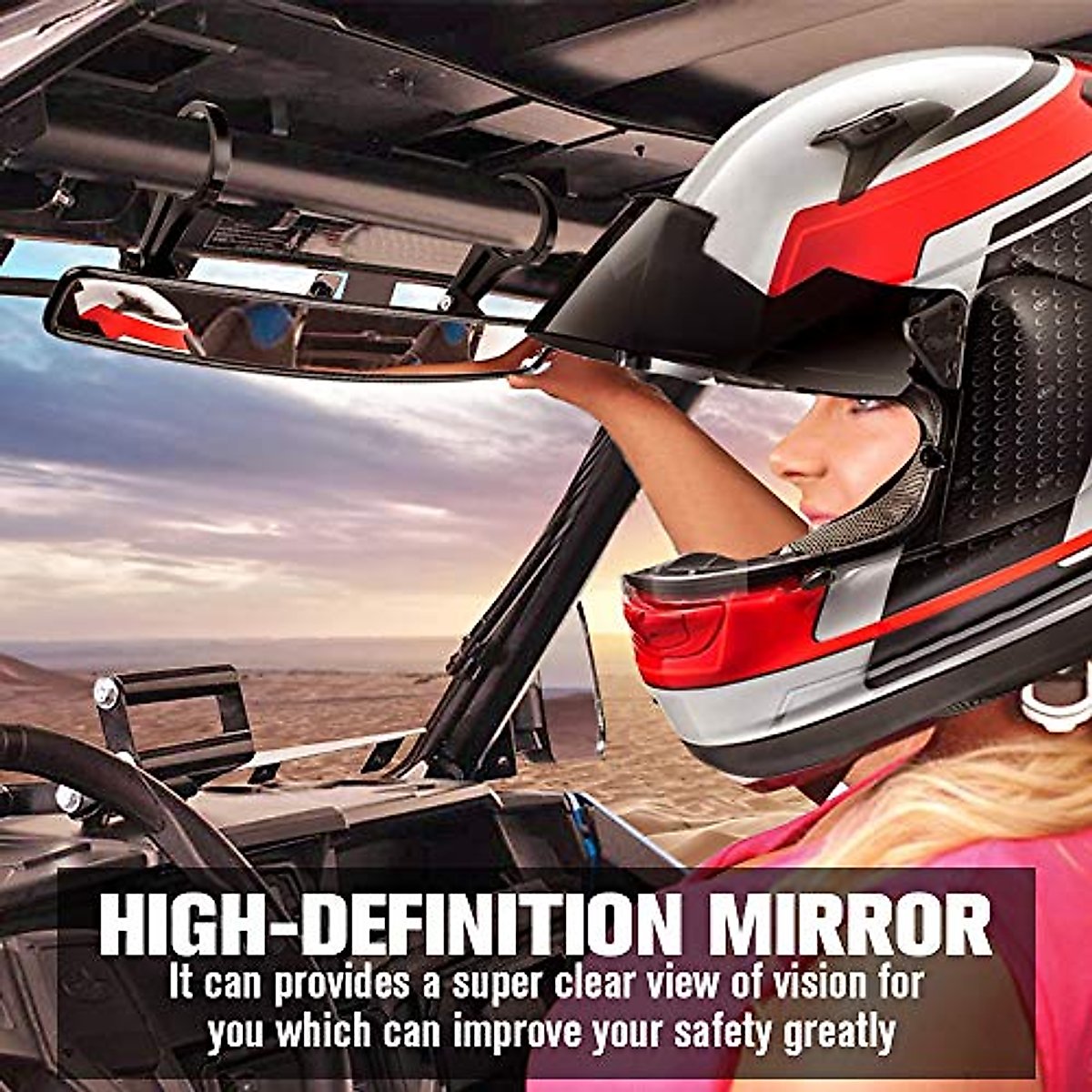 UTV RearView Mirror, ISSYAUTO 15" Ultra Clear SXS UTV Mirror with 1.75" Clamps and Convex Design Compatible with Polaris RZR 800 900 1000 Turbo PRO XP, Pioneer 1000, Arctic Cat Wildcat(2023+)