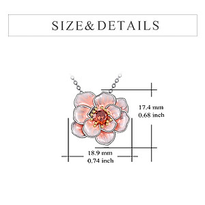 YFN Pink Peony Flower Pendant Necklace Sterling Silver Enamel Flower Jewelry Gifts for Women Mother Gifts