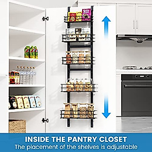 Purdaz Over the Door Pantry Organizer,Spice Rack,5-Tier Pantry Door Organizer Hanging Rack Adjustable Pantry Shelf Spice Can Organizer Shelves Kitchen Organization and Storage - Black